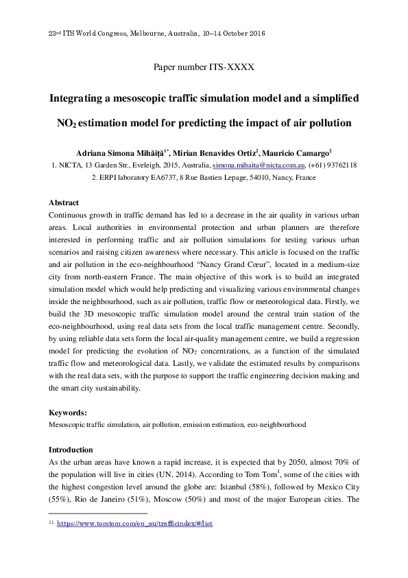 Pdf Integrating A Mesoscopic Traffic Simulation Model And A Simplified No2 Estimation Model