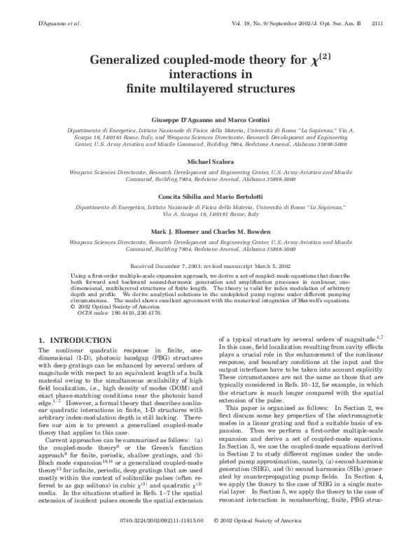 Pdf Generalized Coupled Mode Theory For Chi2 Interactions In Finite Multilayered Structures
