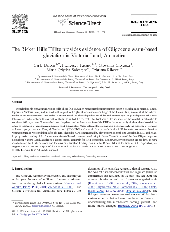 (PDF) The Ricker Hills Tillite provides evidence of Oligocene warm ...