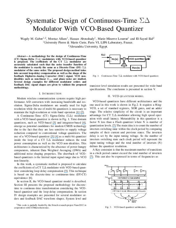 (PDF) Systematic design of continuous-time ΣΔ modulator with VCO-based quantizer