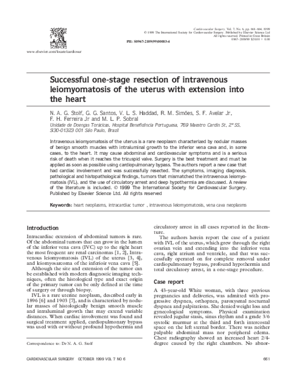 (PDF) Successful one-stage resection of intravenous leiomyomatosis of ...