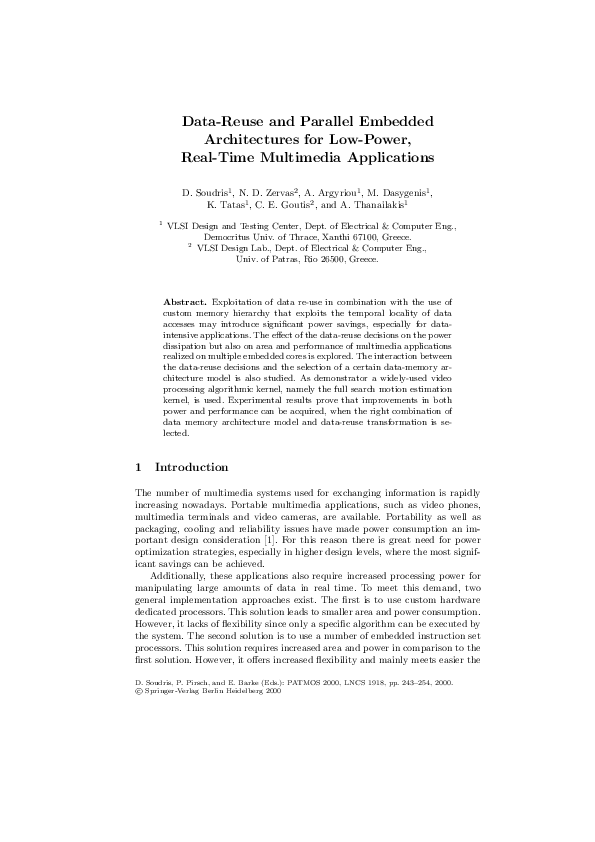 (PDF) Data-Reuse and Parallel Embedded Architectures for Low-Power, Real-Time Multimedia ...