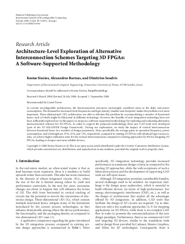 (PDF) Architecture-Level Exploration of Alternative Interconnection Schemes Targeting 3D FPGAs ...