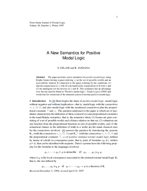 (PDF) A New Semantics for Positive Modal Logic