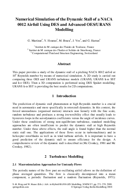 (PDF) Numerical Simulation of the Dynamic Stall of a NACA 0012 Airfoil Using DES and Advanced ...