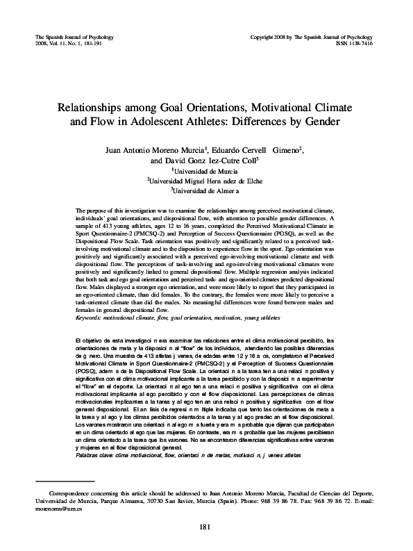 (PDF) Relationships among Goal Orientations, Motivational Climate and Flow in Adolescent ...