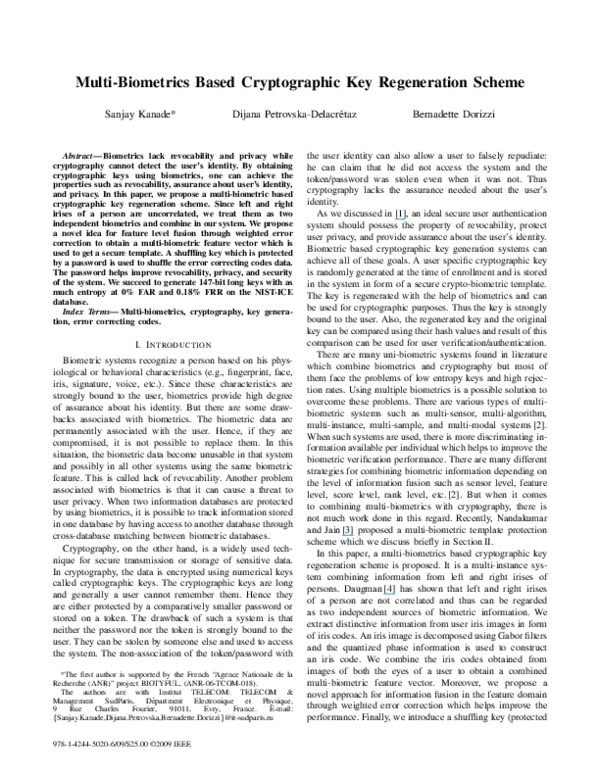Pdf Multi Biometrics Based Cryptographic Key Regeneration Scheme