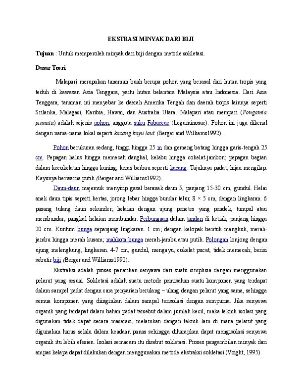 (DOC) EKSTRASI MINYAK DARI BIJI MALAPARI (Pongamia pinnata).docx
