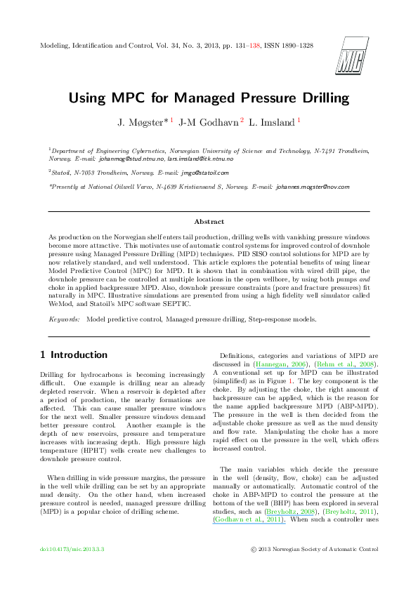 (PDF) Using MPC for Managed Pressure Drilling