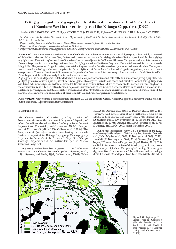 (PDF) Petrographic and mineralogical study of the sediment-hosted Cu-Co ...