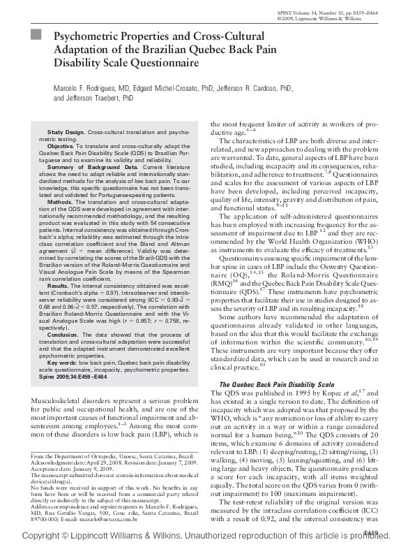 (PDF) Reliability and Validity of Simplified Chinese Version of Roland ...