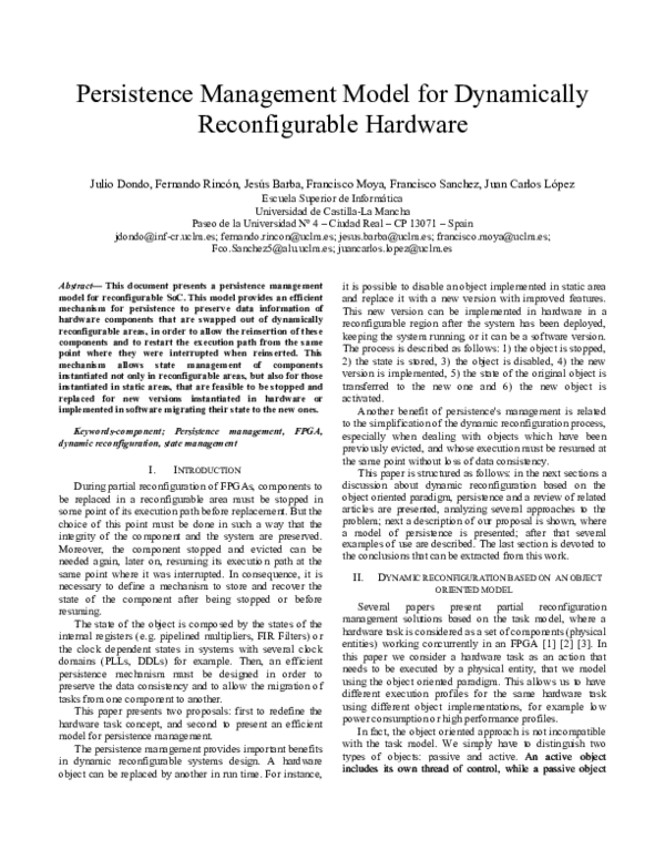 Pdf Persistence Management Model For Dynamically Reconfigurable Hardware