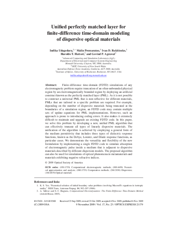 (PDF) Unified perfectly matched layer for finite-difference time-domain modeling of dispersive ...