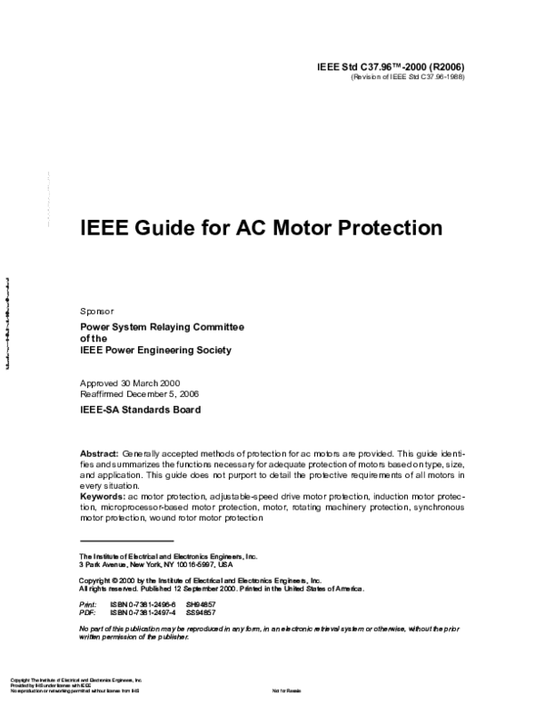 Pdf Ieee Guide For Ac Motor Protection Power System Relaying Committee Of The Ieee Power
