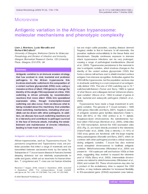 (PDF) Antigenic variation in the African trypanosome: molecular mechanisms and phenotypic complexity