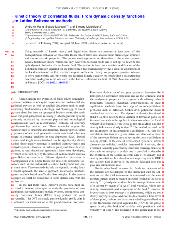 (PDF) Kinetic theory of correlated fluids: From dynamic density functional to Lattice Boltzmann ...