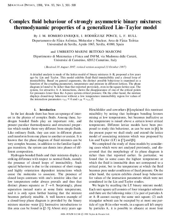 Pdf Complex Fluid Behaviour Of Strongly Asymmetric Binary Mixtures Thermodynamic Properties