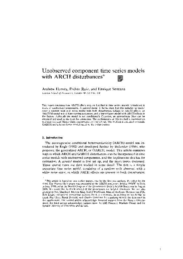 Pdf Unobserved Component Time Series Models With Arch Disturbances
