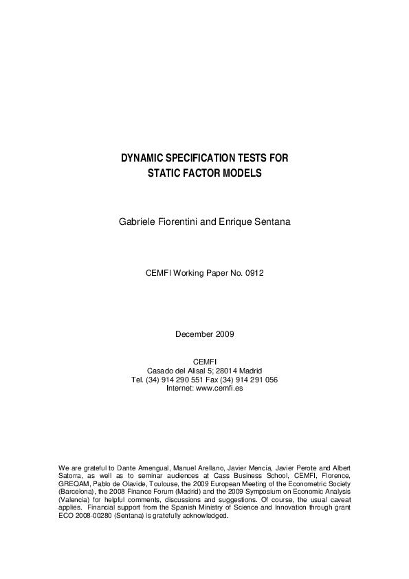 Pdf Dynamic Specification Tests For Static Factor Models