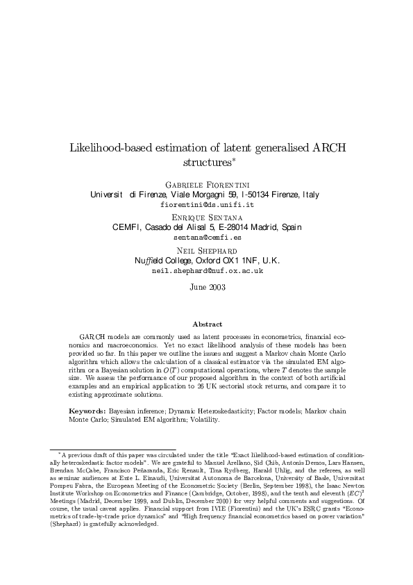 (PDF) Likelihood-based estimation of latent generalised ARCH structures