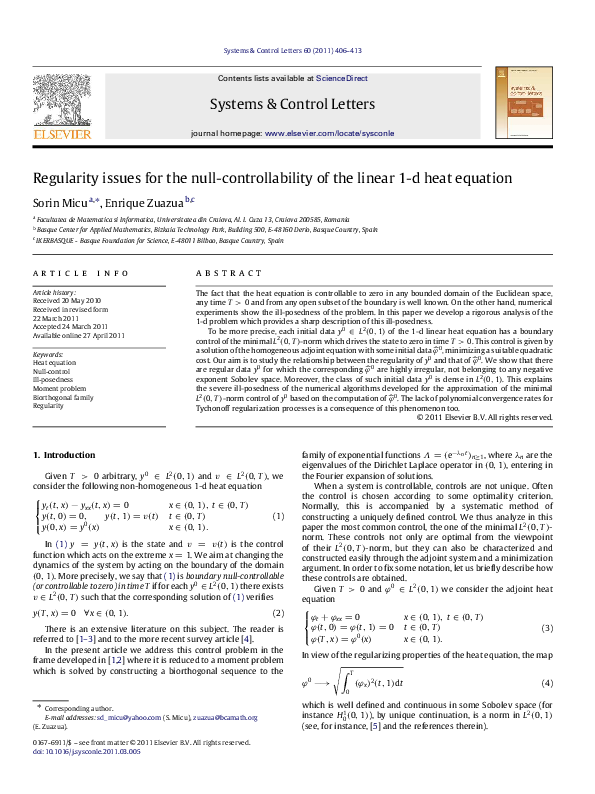 Pdf Regularity Issues For The Null Controllability Of The Linear 1 D