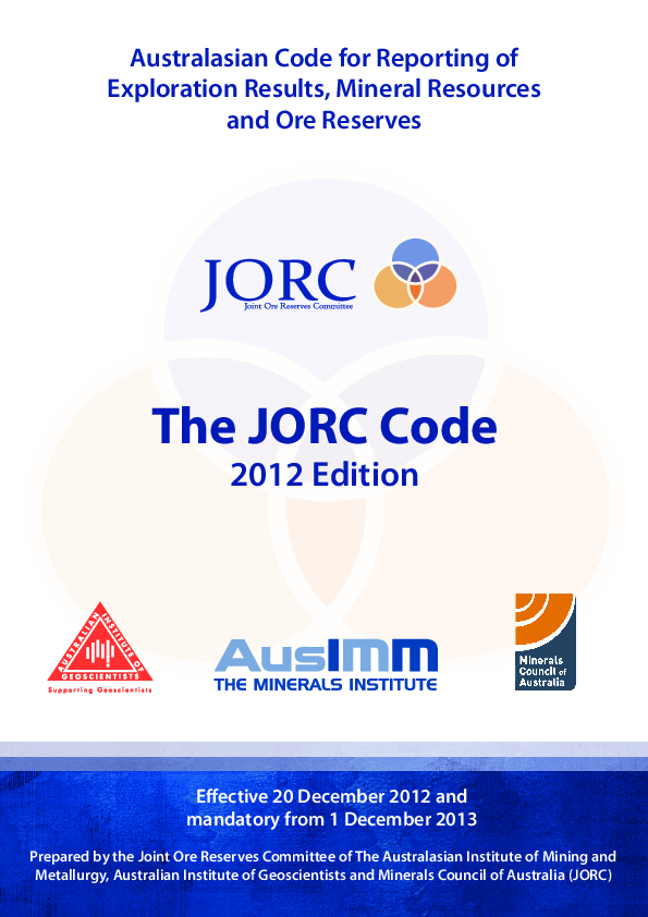 (PDF) The JORC Code 2012 Edition Australasian Code for Reporting of ...