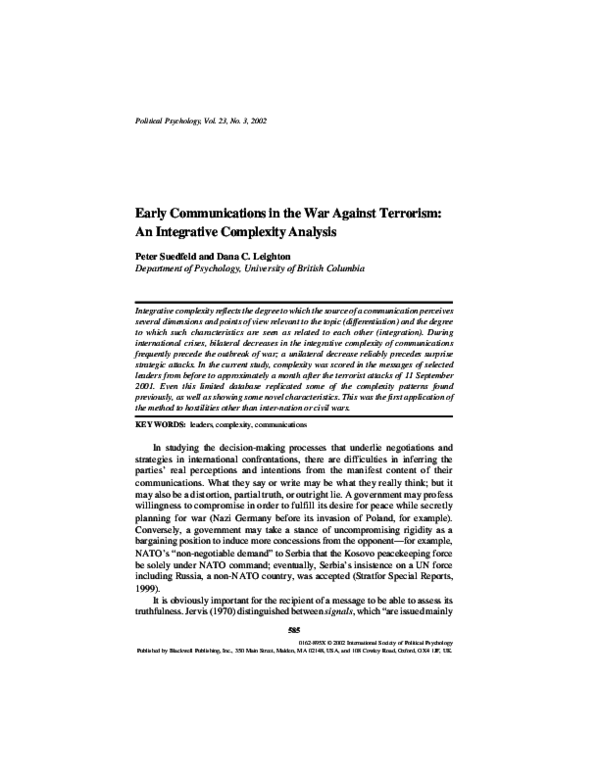 Early Communications in the War Against Terrorism: An Integrative ...