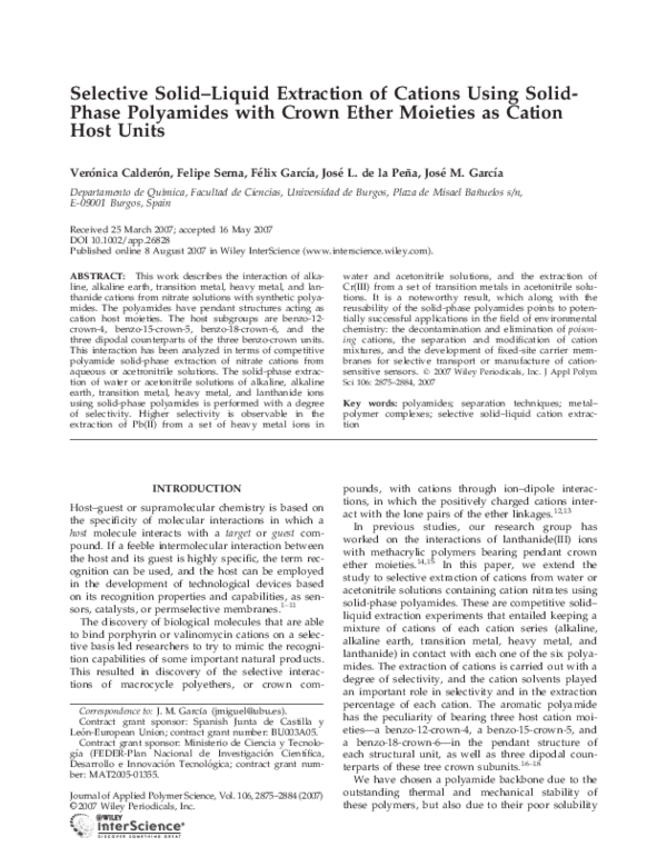 (PDF) Selective solid–liquid extraction of cations using solid-phase ...
