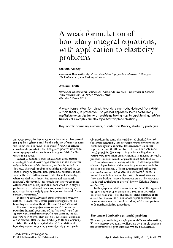 Pdf A Weak Formulation Of Boundary Integral Equations With Application To Elasticity Problems
