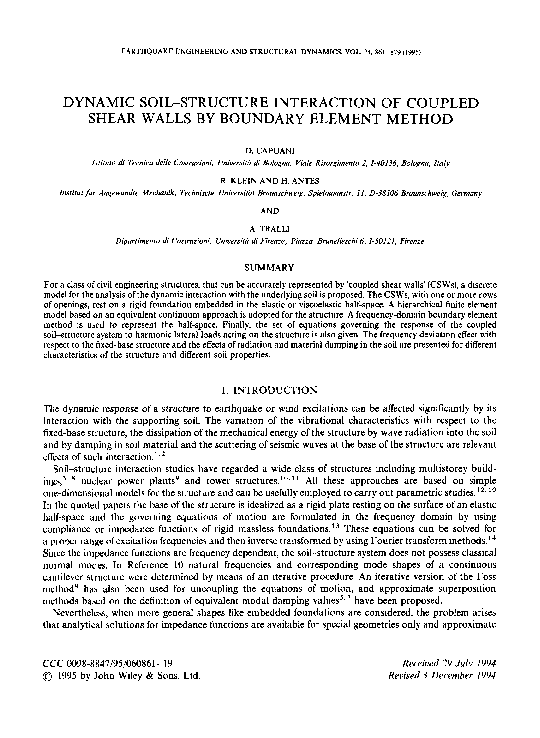 (PDF) Dynamic soil–structure interaction of coupled shear walls by boundary element method