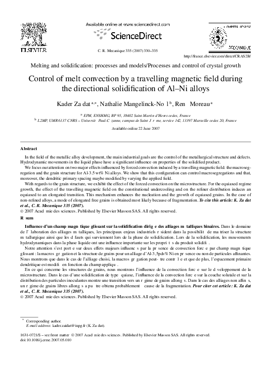 (PDF) Influence of Forced/Natural Convection on Segregation During the Directional ...