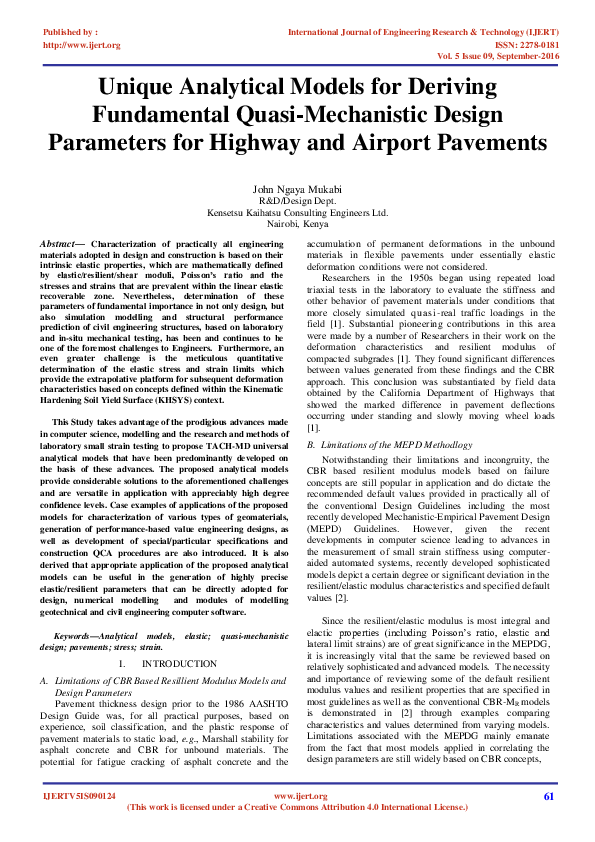 (PDF) Unique Analytical Models for Deriving Fundamental Quasi-Mechanistic Design Parameters for ...