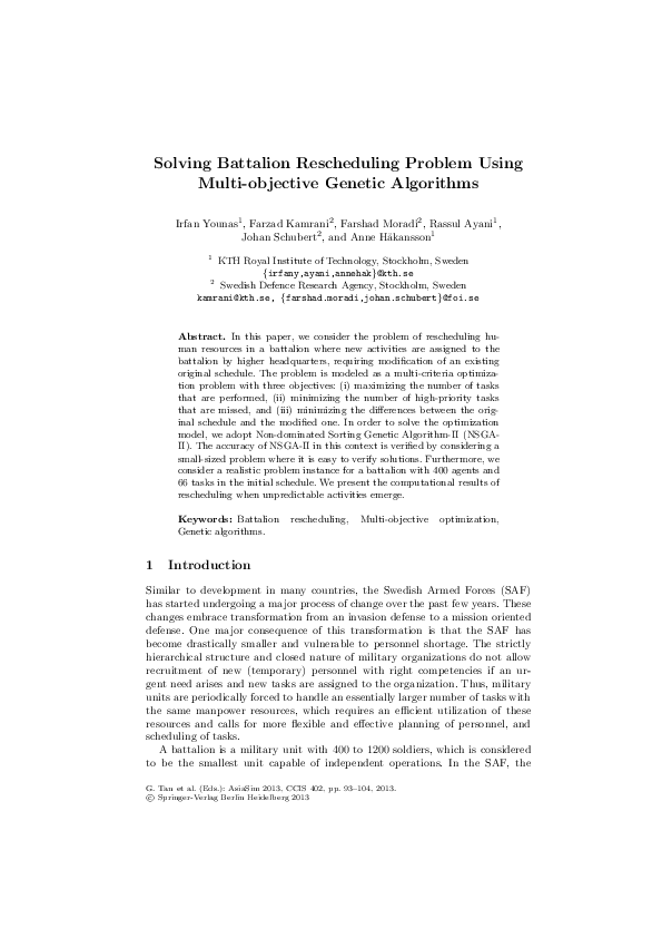 (PDF) Solving Battalion Rescheduling Problem Using Multi-Objective Genetic Algorithms