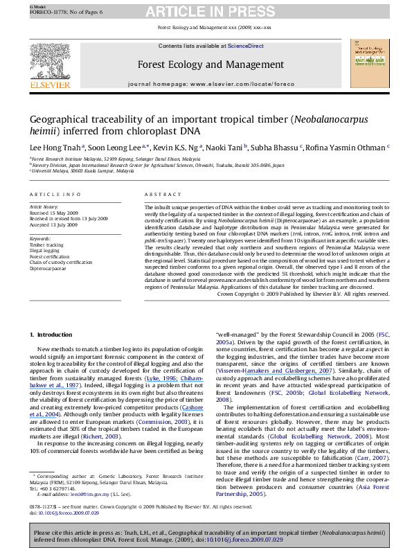 (PDF) DNA extraction from dry wood of Neobalanocarpus heimii ...