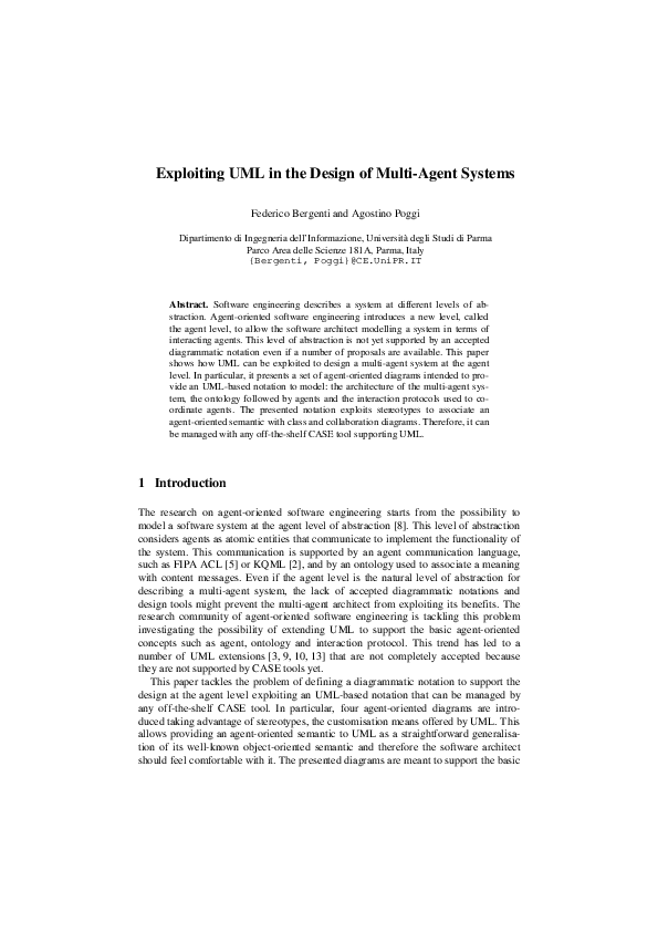(PDF) Exploiting UML in the Design of Multi-agent Systems