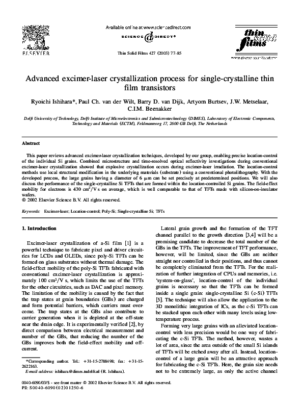 (PDF) Advanced excimer-laser crystallization process for single ...