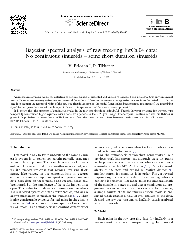 (PDF) Bayesian spectral analysis of raw tree-ring IntCal04 data: No continuous sinusoids – some ...