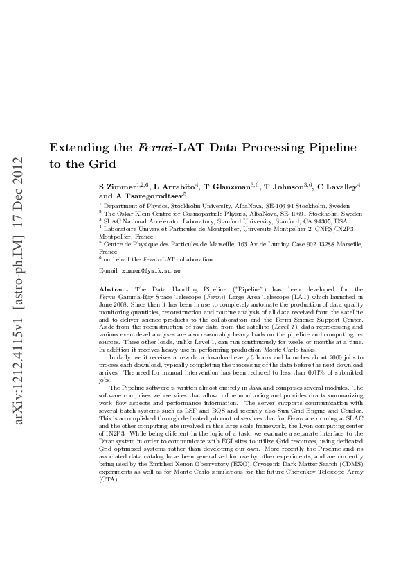 Pdf Extending The Fermi Lat Data Processing Pipeline To The Grid