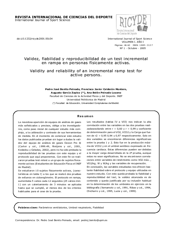 (PDF) Validez, fiabilidad y reproducibilidad de un test incremental en ...