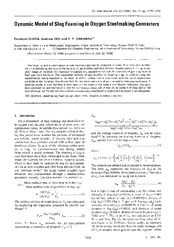 (PDF) Characterization of Slag-Metal Droplet-Gas Emulsion in Oxygen ...