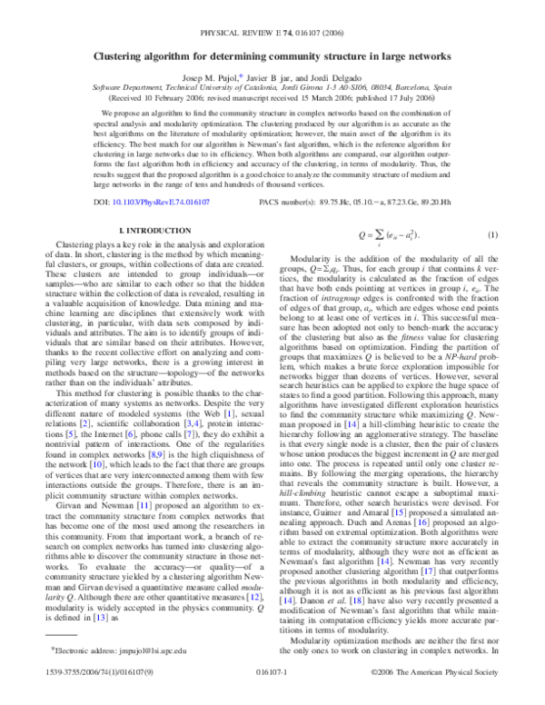 (PDF) Clustering algorithm for determining community structure in large networks