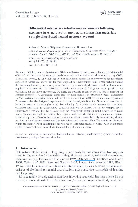 (PDF) Differential retroactive interference in humans following exposure to structured or ...