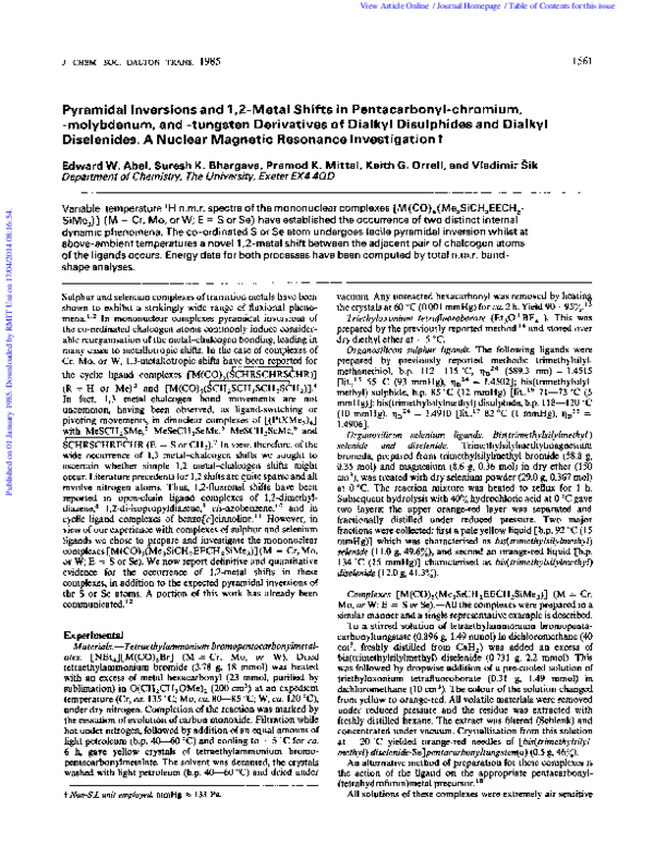 (PDF) Pyramidal inversions and 1,2-metal shifts in pentacarbonyl ...