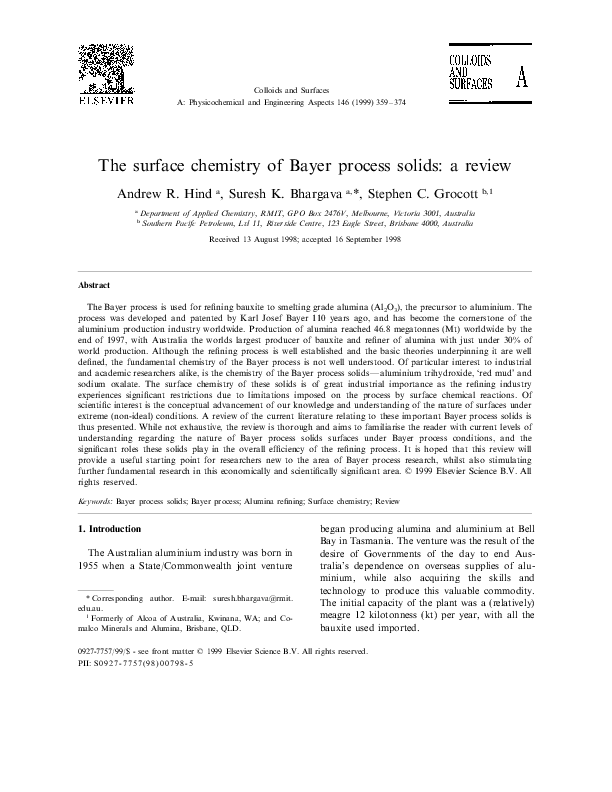 (PDF) The surface chemistry of Bayer process solids: a review