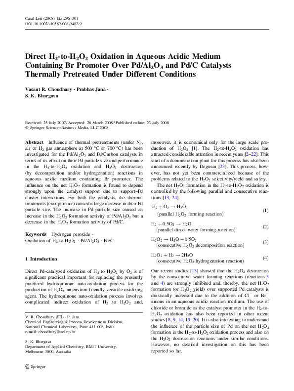 (PDF) Direct H2-to-H2O2 Oxidation in Aqueous Acidic Medium Containing ...