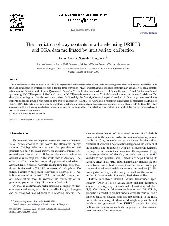 (PDF) The prediction of clay contents in oil shale using DRIFTS and TGA ...
