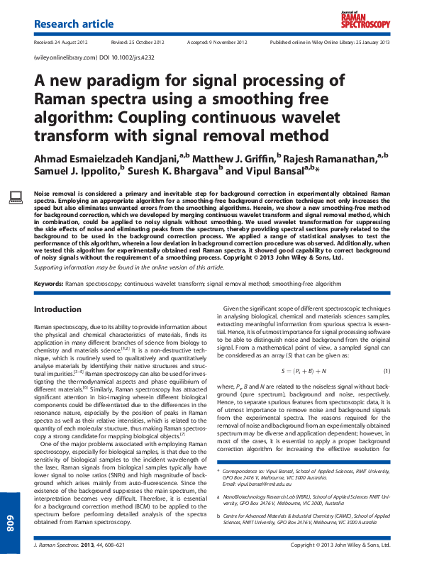 Pdf A New Paradigm For Signal Processing Of Raman Spectra Using A