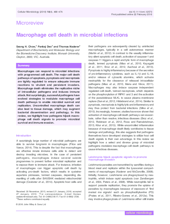 (PDF) Macrophages cell death in microbial infection