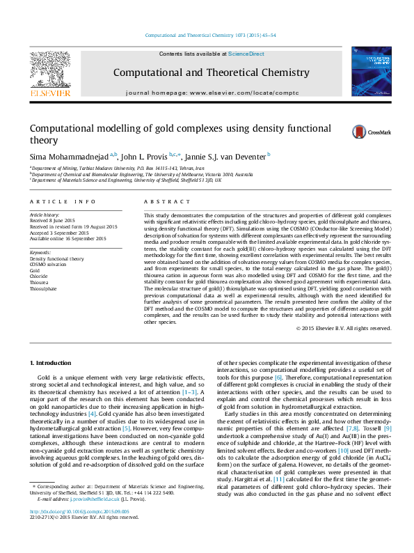 (PDF) Computational Modelling of Gold Complexes using Density ...