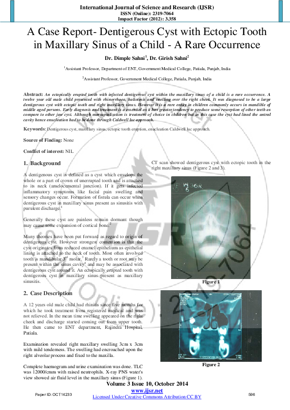 (PDF) Dentigerous cyst associated with an ectopic tooth in the ...